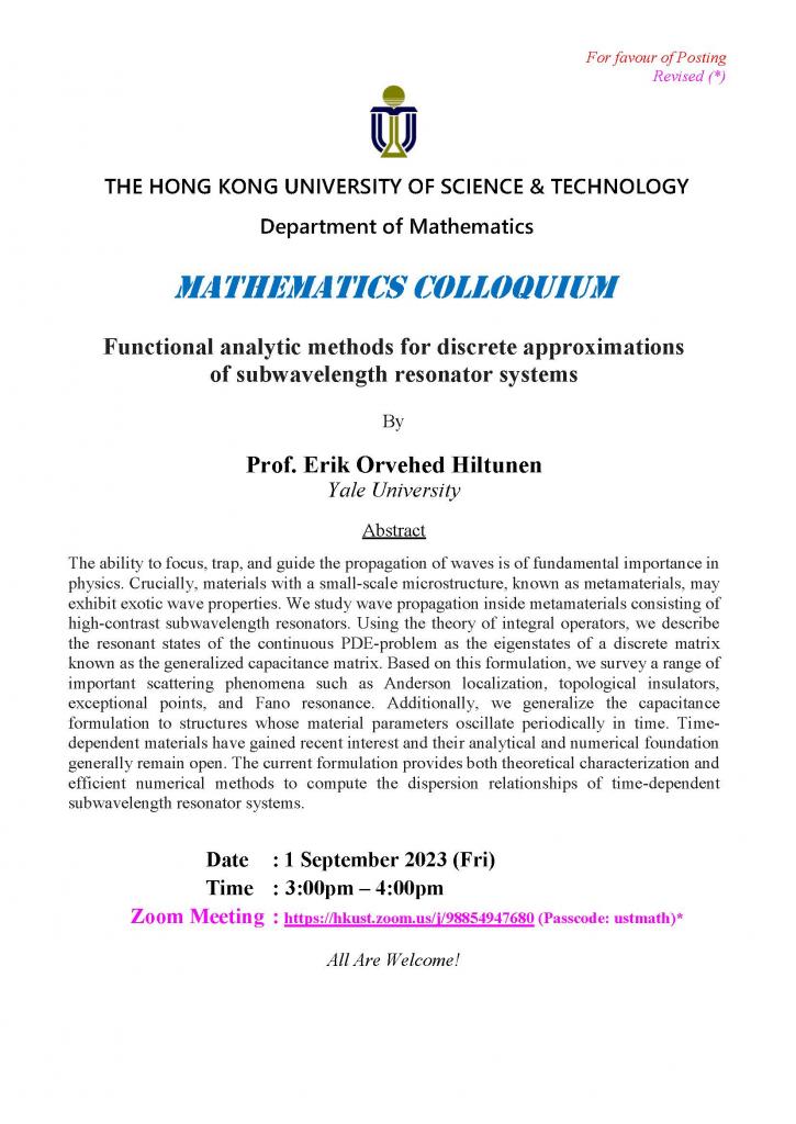 Department of Mathematics - Mathematics Colloquium - Functional analytic methods for discrete ...